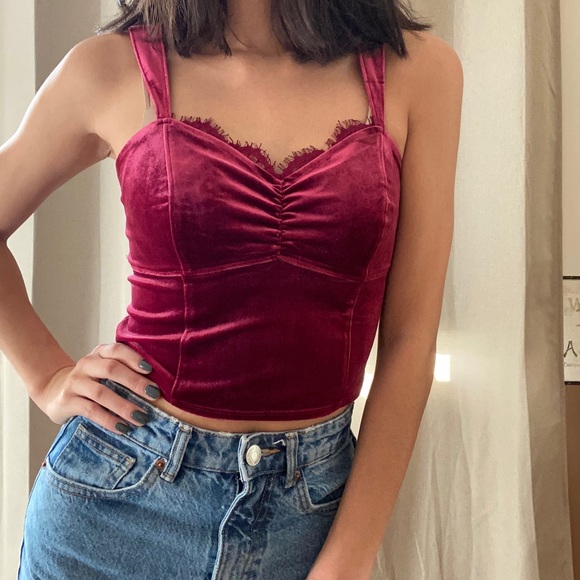 Abercrombie & Fitch | Tops | Burgundy Velvet Cropped Tank Top | Poshmark